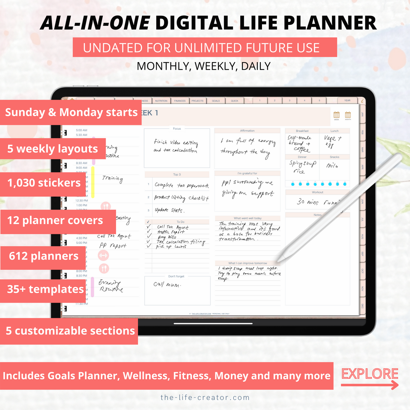 Undated Life Planner | Landscape | Monthly, Weekly, Daily – The Life ...